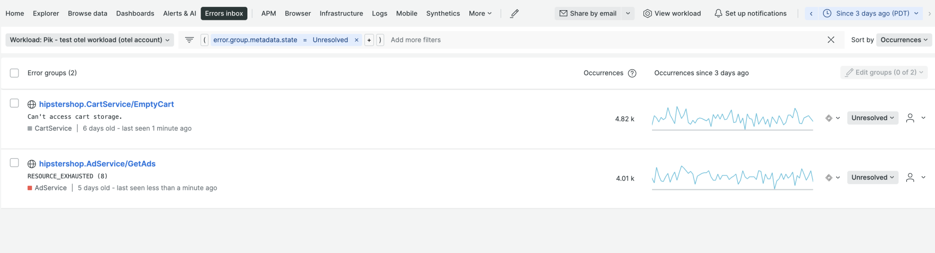 Errors Inbox Support for OpenTelemetry | New Relic