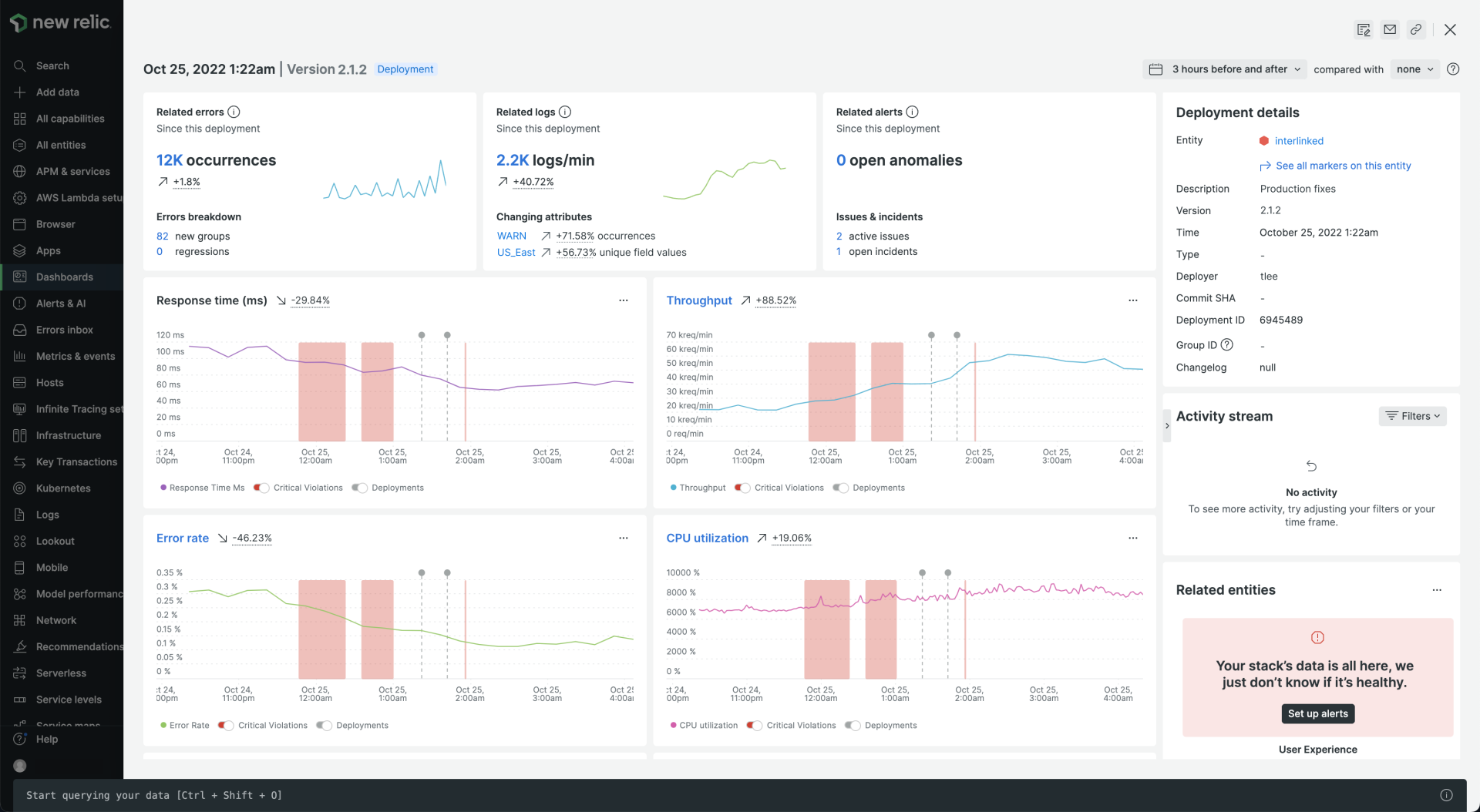 전체 스택의 변경 추적 | New Relic