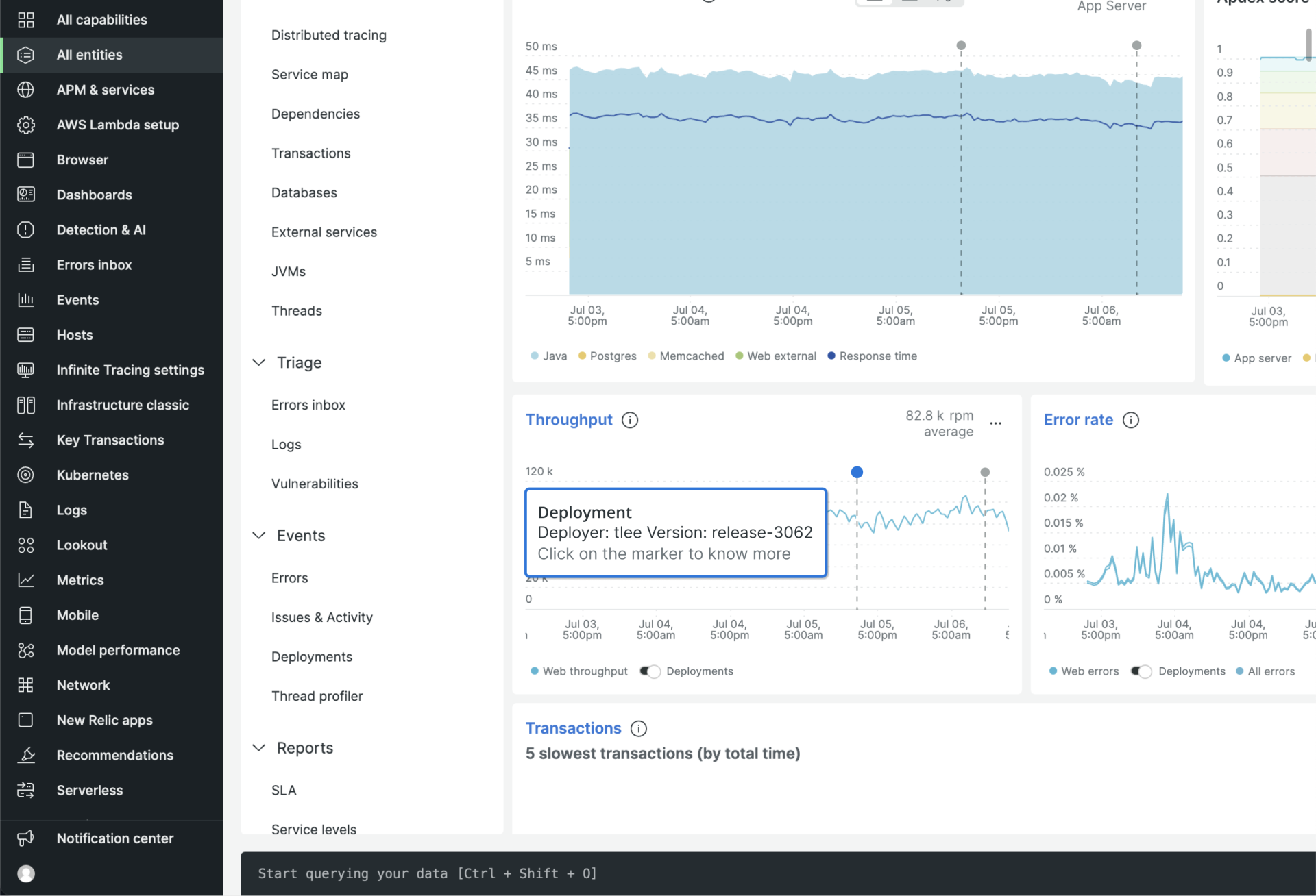 전체 스택의 변경 추적 | New Relic
