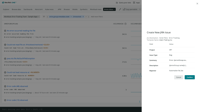 How to integrate Jira with New Relic Errors Inbox | New Relic