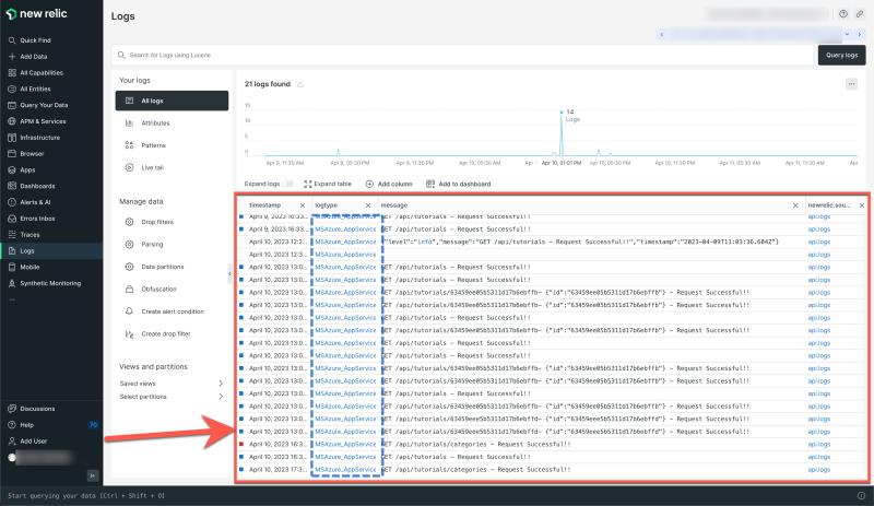 Forwarding Azure Application Logs | New Relic